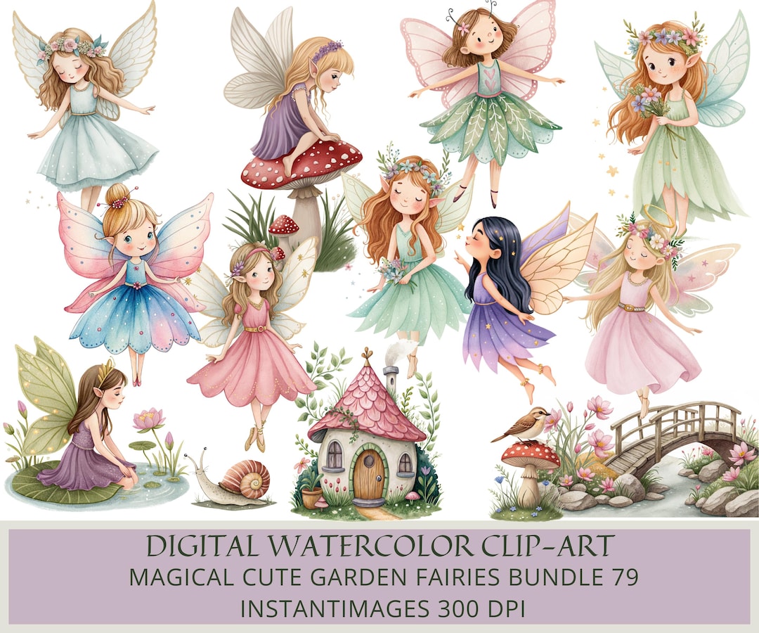 Magical Cute Garden Fairies, Fairy Clipart – Fantasy Fairy, Digital Art ...