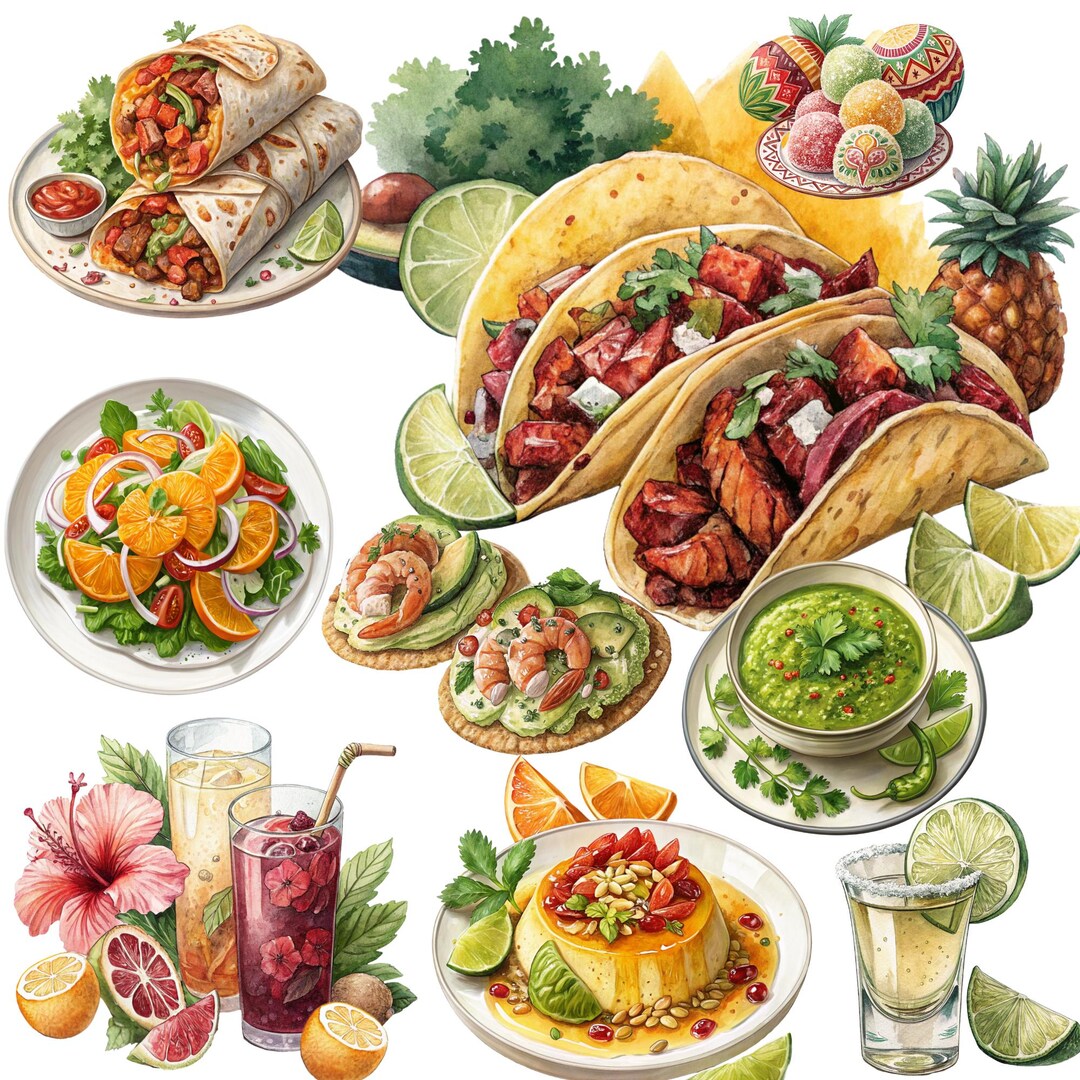 Watercolor Mexican Food Clipart: 165 PNG Illustrations (300 DPI) - Etsy