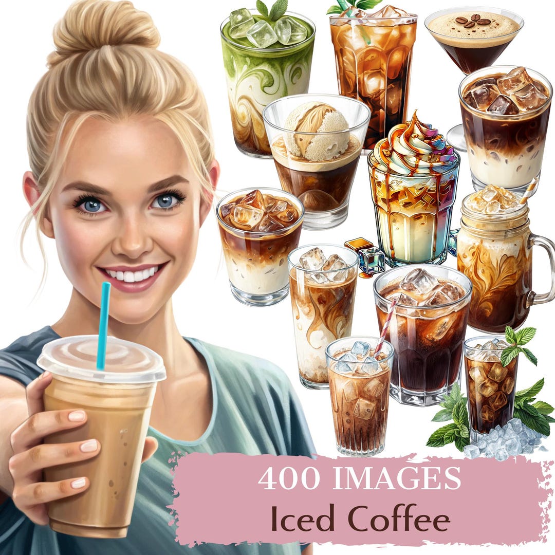 Watercolor Iced Coffee Clipart Bundle: 400 PNG Illustrations (digital ...