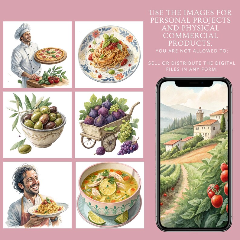 Italian Food Clipart | 353 Watercolor PNG | Pasta, Pizza, Cheese ...