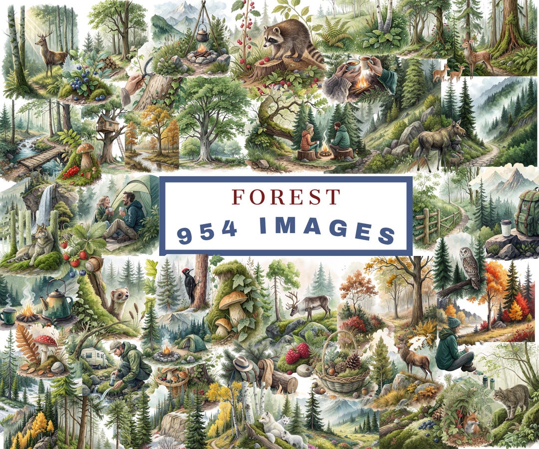 Watercolor Forest Clipart Bundle: Woodland Animals, Camping, Nature ...