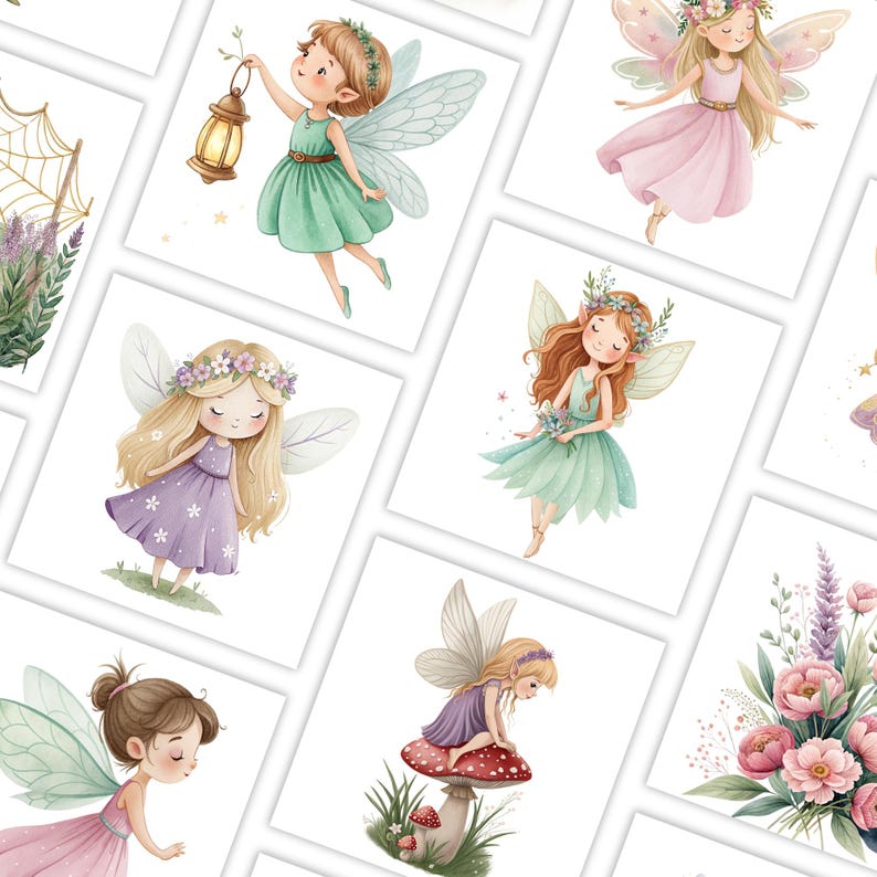 Watercolor Fairy Clipart Bundle: Purple Fairies, Woodland Elements ...