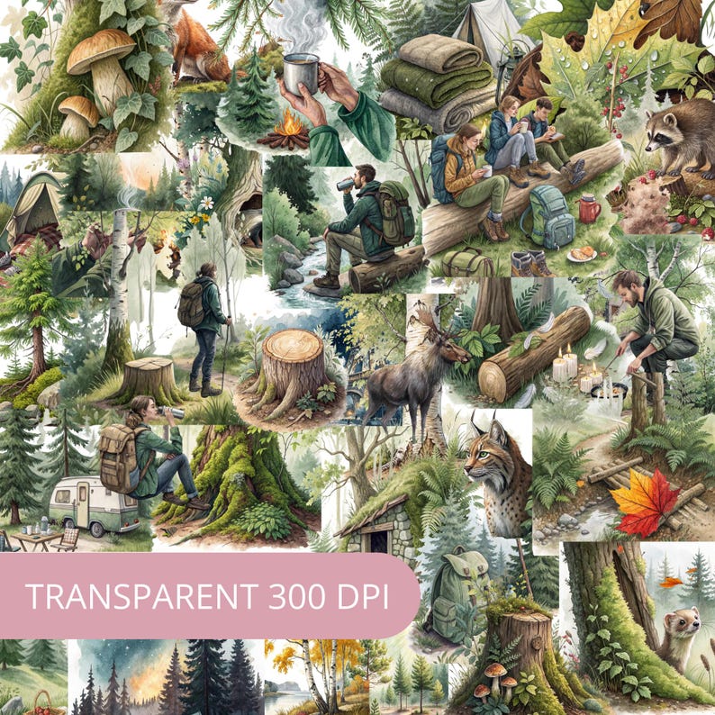 Watercolor Forest Clipart Bundle: Woodland Animals, Camping, Nature ...