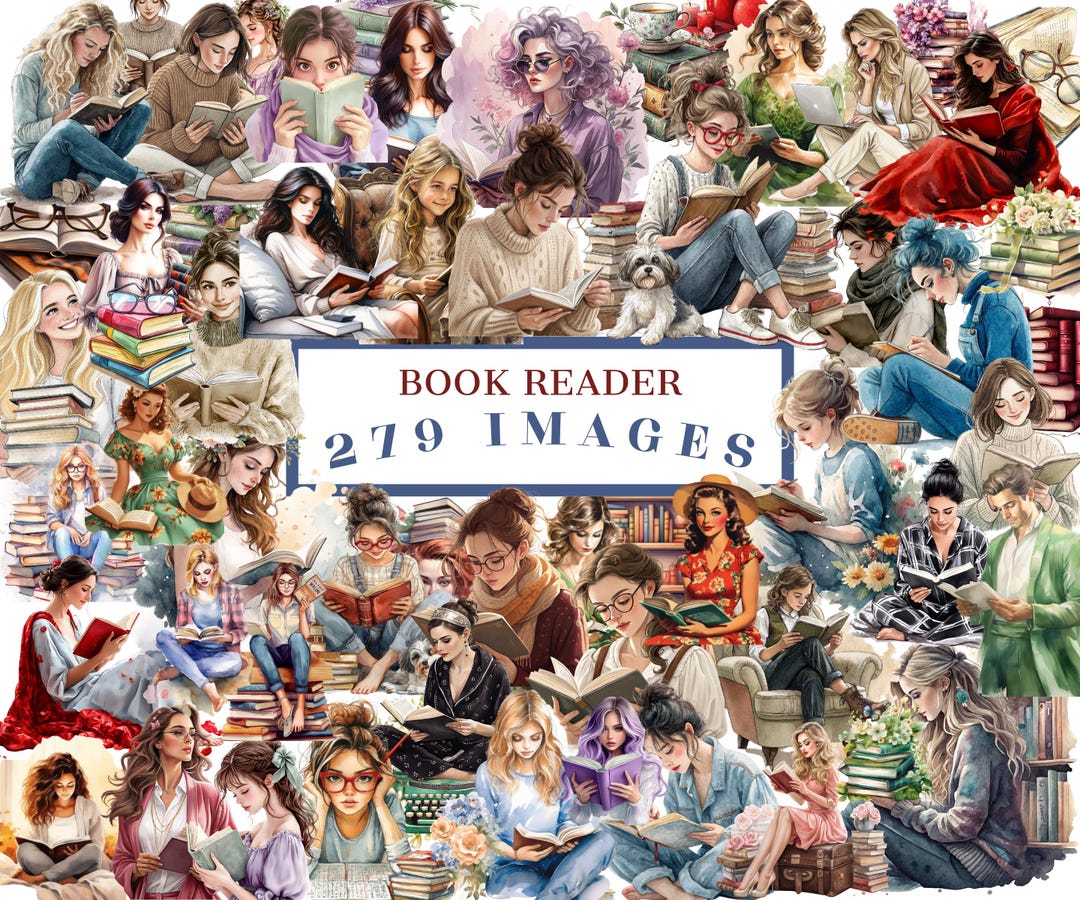 Book Reader PNG Clipart: 279 Watercolor Illustrations (digital Download ...