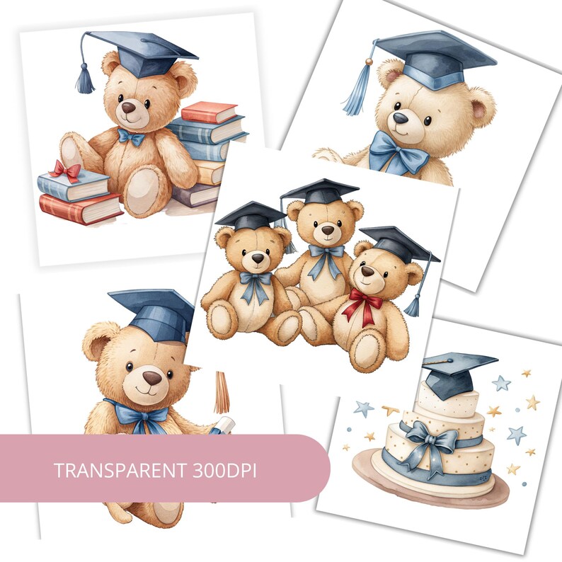 Watercolor Teddy Bear Clipart: Preschool Blue Graphics (digital ...