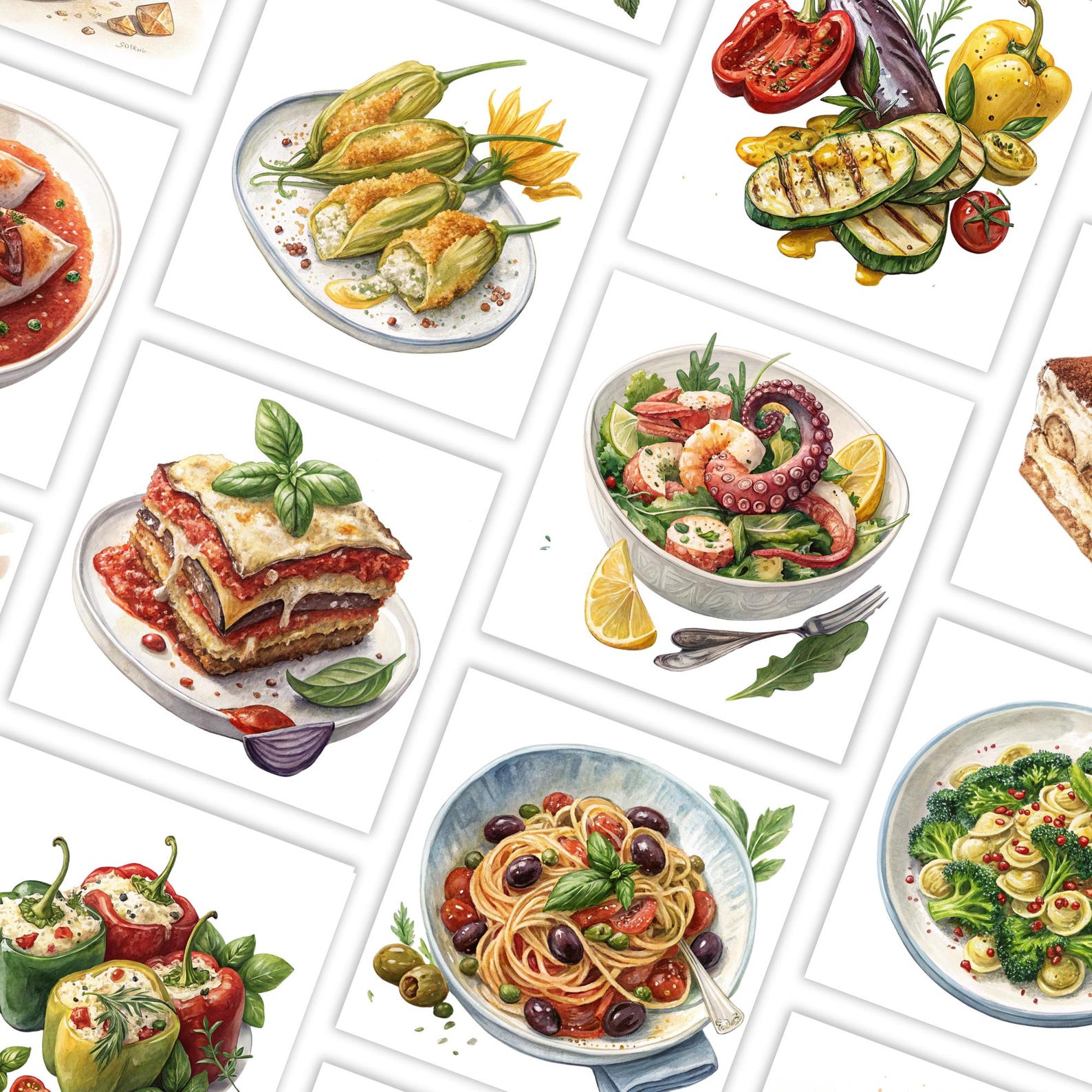 Italian Food Clipart | 353 Watercolor PNG | Pasta, Pizza, Cheese ...