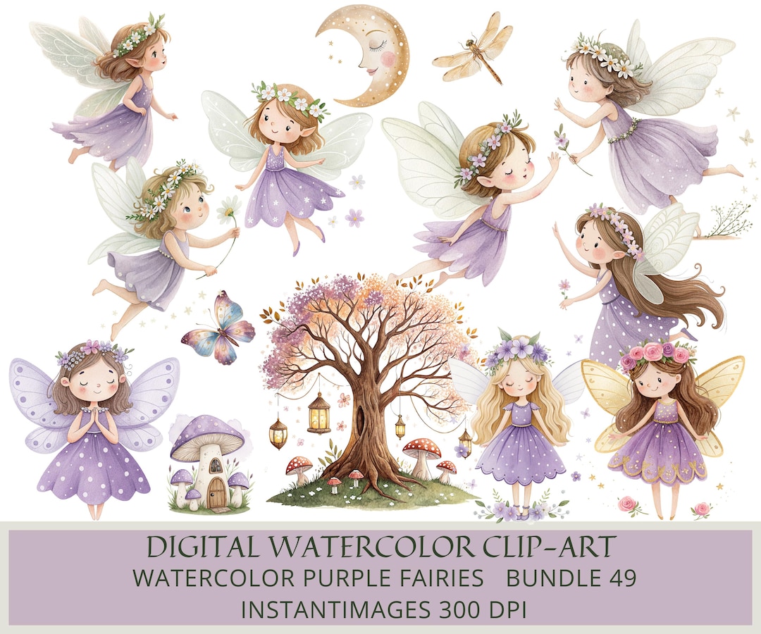 Watercolor Purple Fairy Clipart – Fantasy Fairy Digital Art Bundle - Etsy
