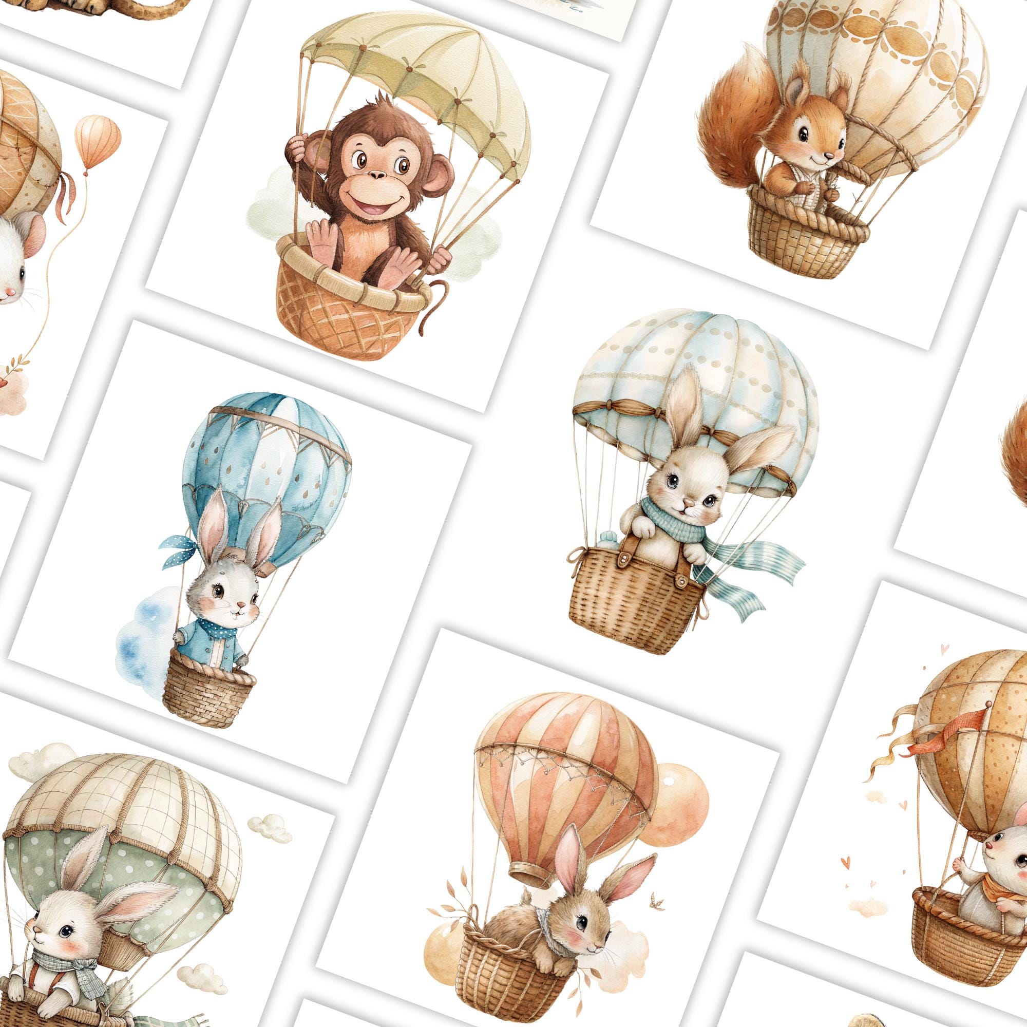 Watercolor Animals in Balloons – Digital Illustrations PNG | Clipart ...