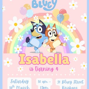 Bluey Children's Birthday Invitation Pink Colorway Editable Canva ...