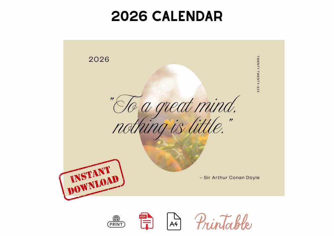 2026 Literary Calendar Printable, Aesthetic Quotes Wall Art, Dark ...