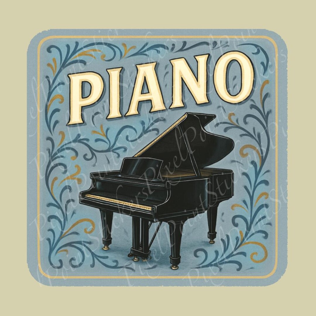 Piano Sticker | Classical Music Gift | Vintage Grand Piano Decal for ...