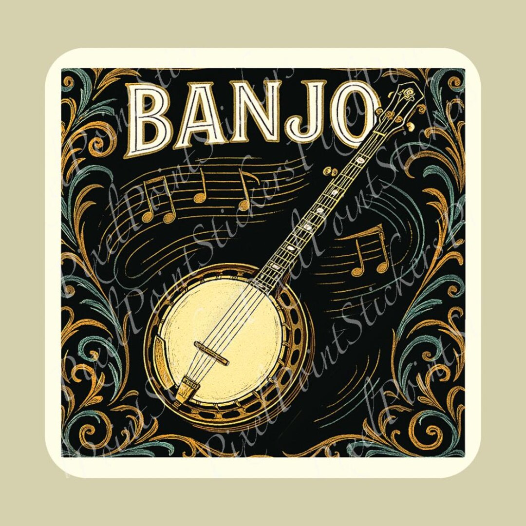 Banjo Sticker | Bluegrass Music Gift | Vintage Banjo Decal for ...