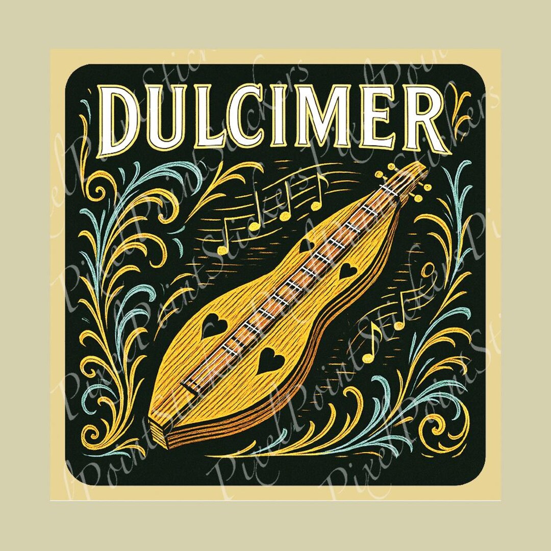 Dulcimer Sticker | Vintage Folk Instrument Decal | Mountain Music Gift ...