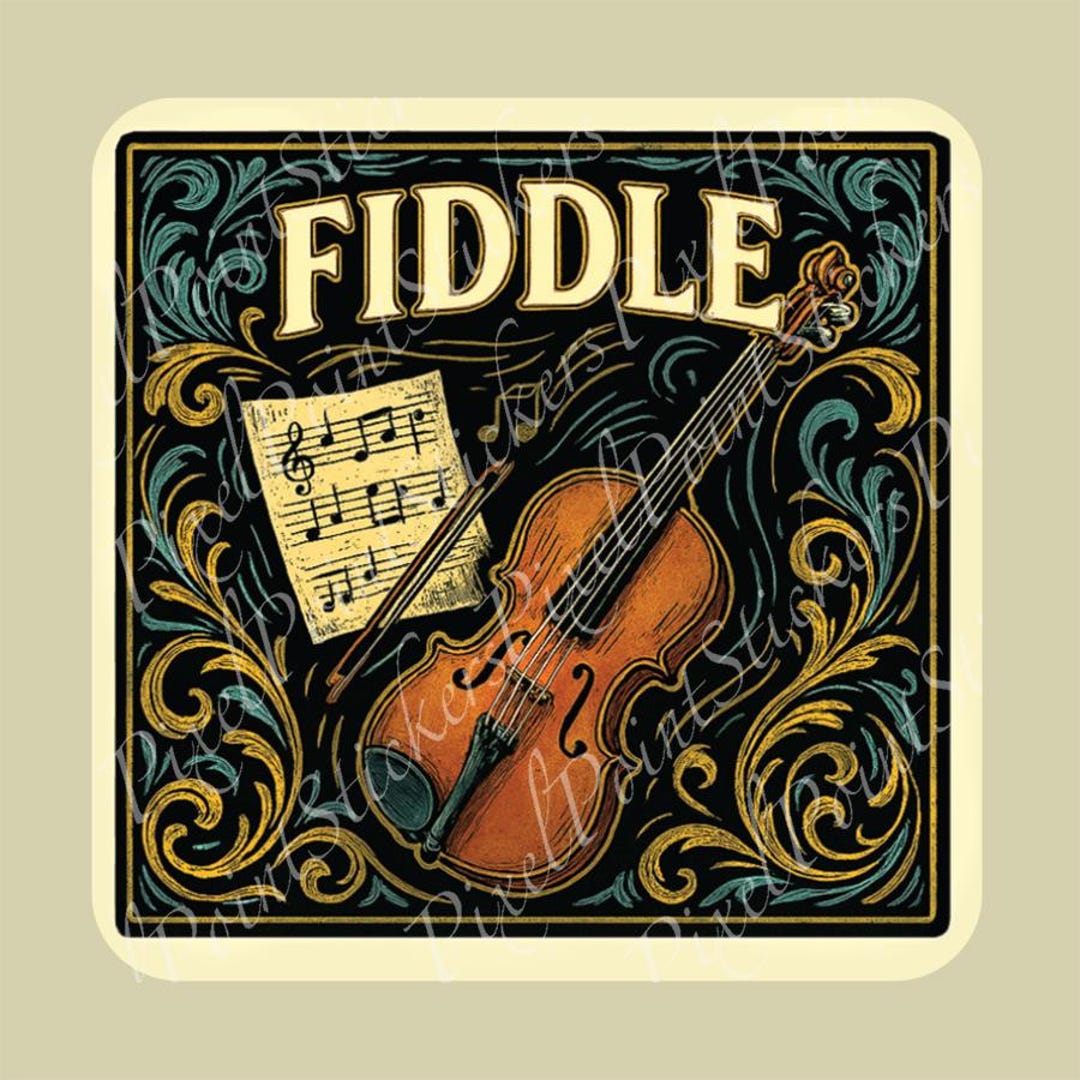Fiddle Sticker Folk Music Gift Vintage Fiddle Decal for Instrument ...