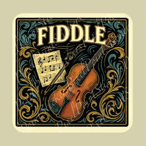 Fiddle Sticker Folk Music Gift Vintage Fiddle Decal for Instrument ...