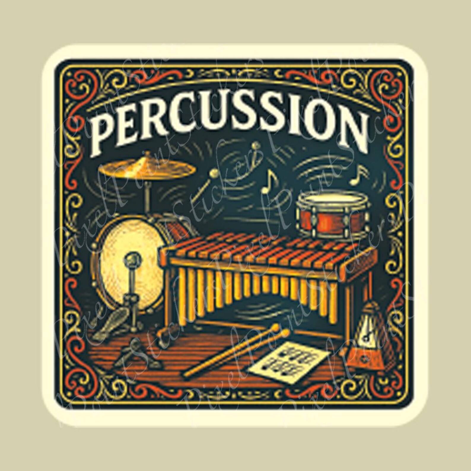 Percussion Sticker | Band and Drumline Gift | Vintage Percussion Decal ...