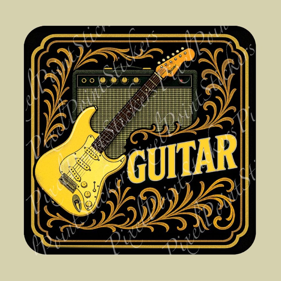 Electric Guitar Sticker | Stratocaster & Amp Decal | Vintage Rock ...