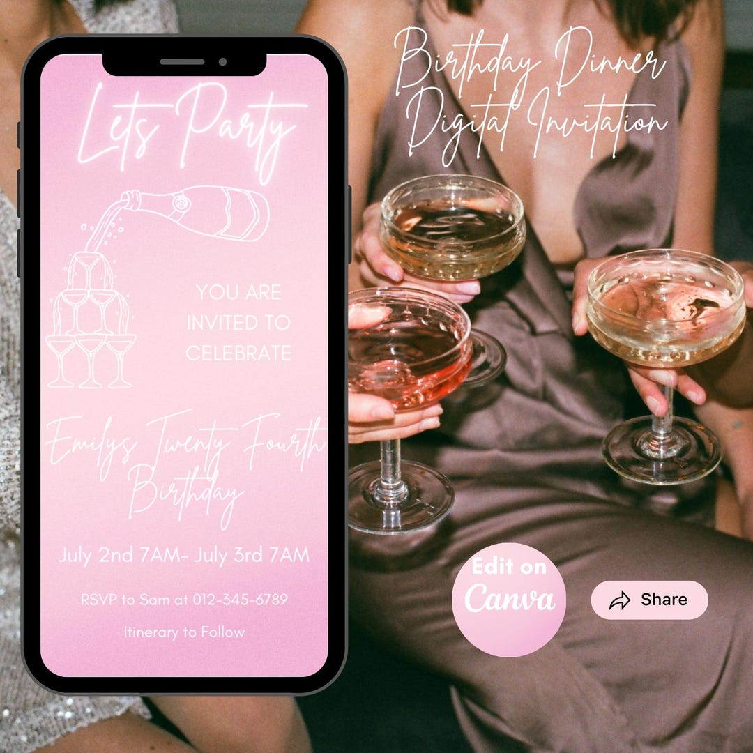 24 Hour 24th Birthday, Digital Invitation for Phone, Self Editable ...