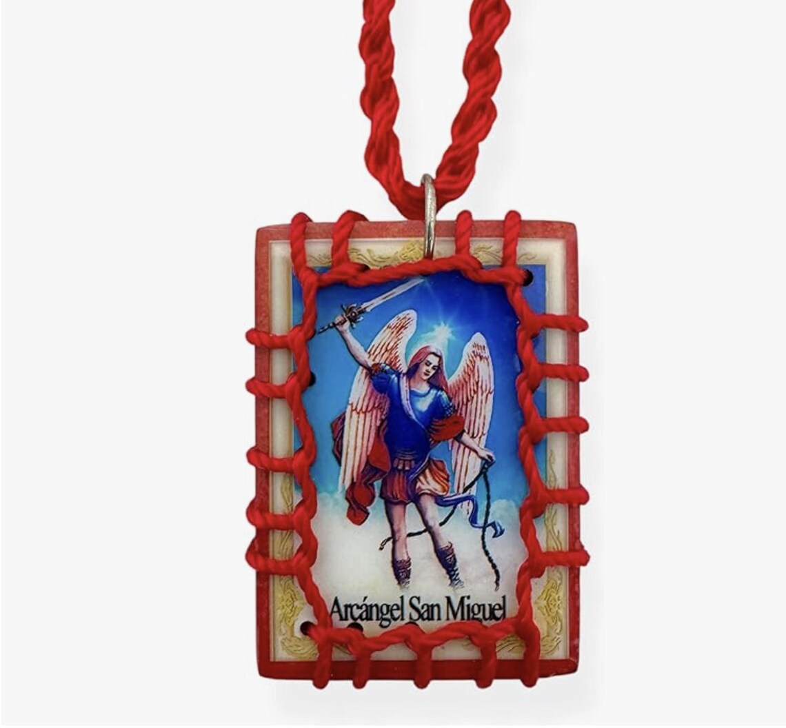 St. Michael Archangel Red Wooden Scapular Necklace Religious Christian ...