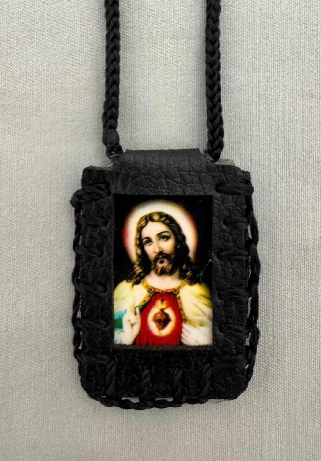 Sacred Heart of Jesus Black Scapular Necklace Sagrado Corazon De Jesus ...