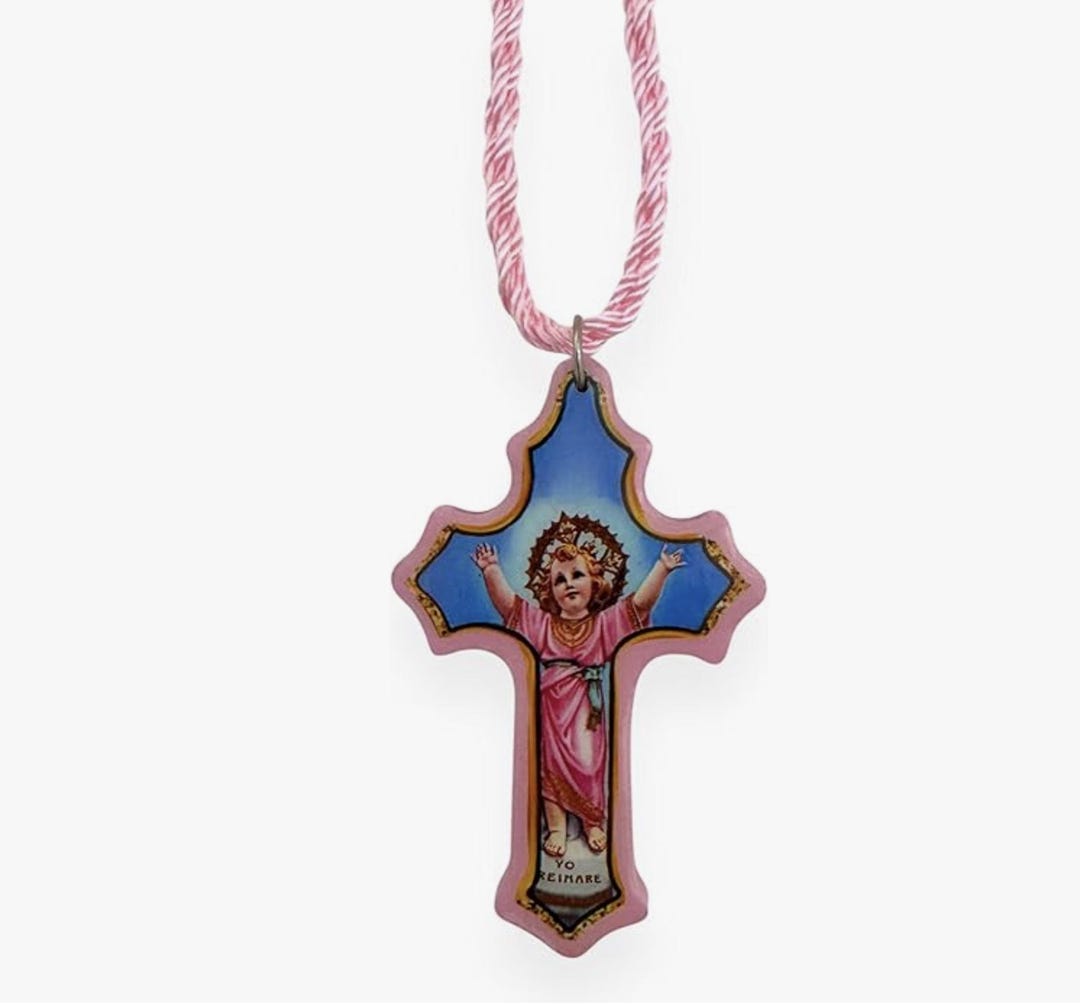 Divine Child Jesus Pink Cross Scapular Necklace Religious Christian ...