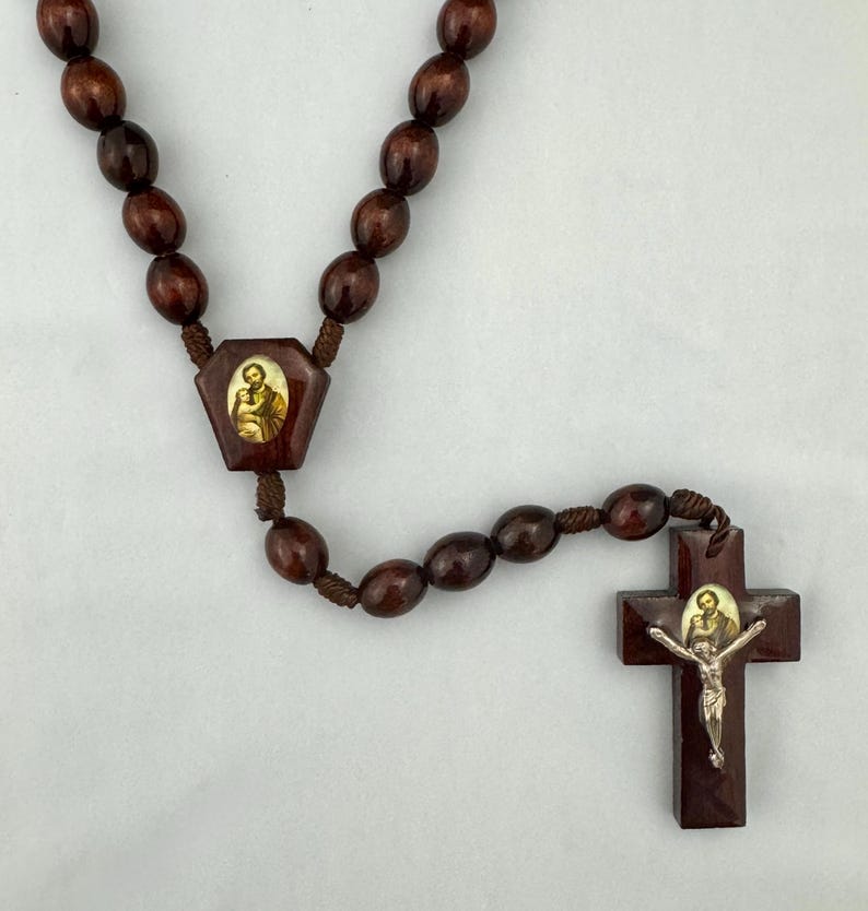 St. Joseph Brown Wooden Rosary Necklace Rosario De Madera De San Jose ...