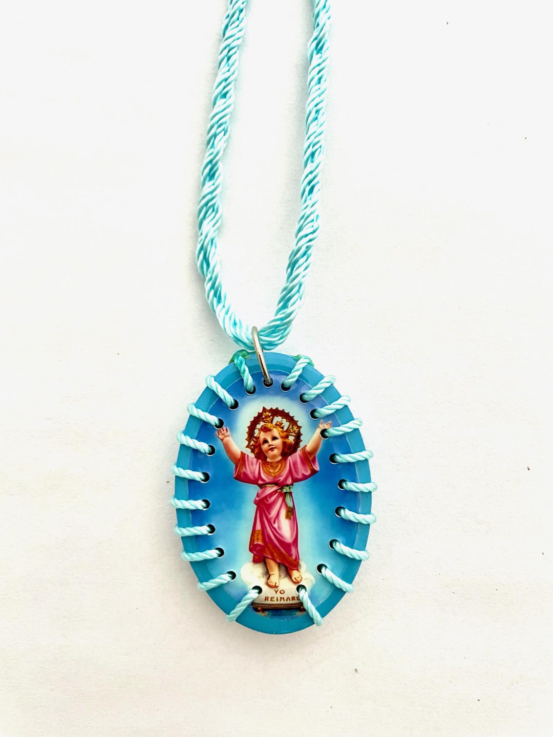 Divine Child Jesus Blue Oval Wooden Scapular Necklace Escapulario ...