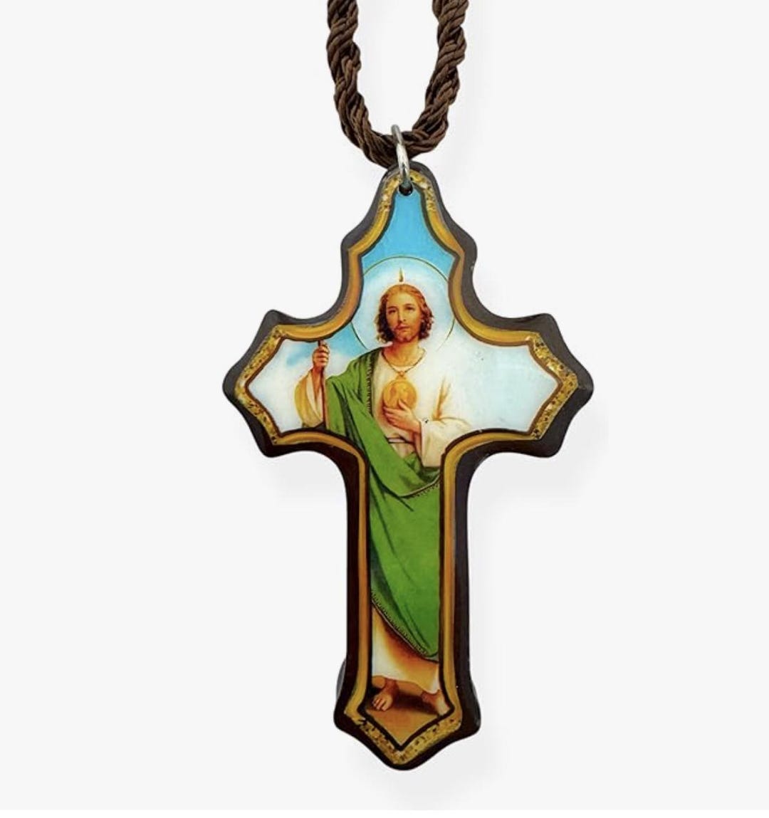 St. Jude Thaddeus Brown Wooden Cross Scapular Necklace Escapulario ...
