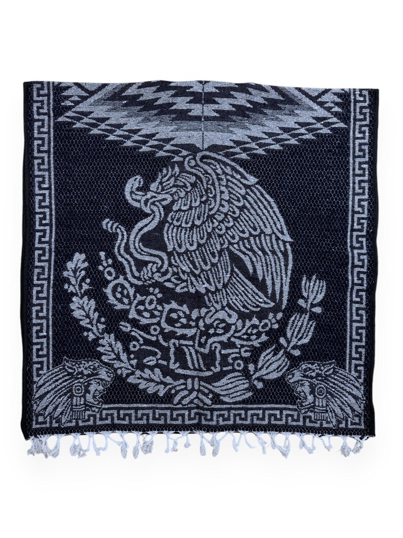 Aztec Warrior Mexican Eagle Poncho Blue Gray Two-sided Zerape Gaban ...