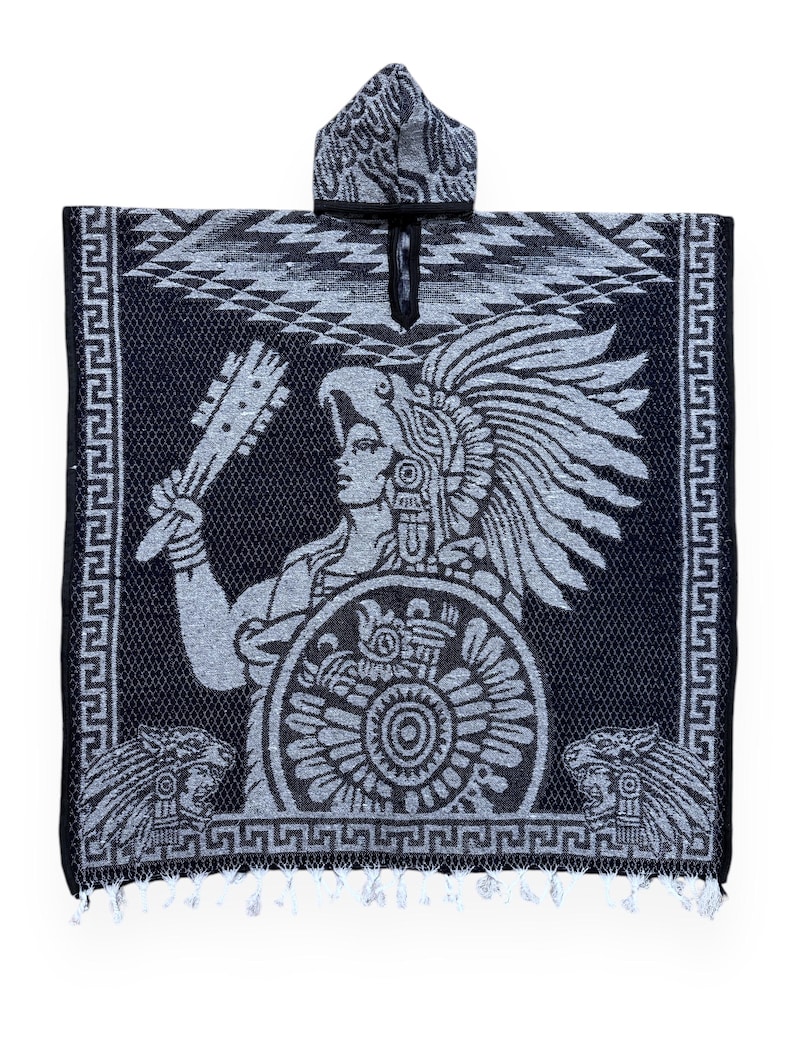 Aztec Warrior Mexican Eagle Poncho Blue Gray Two-sided Zerape Gaban ...