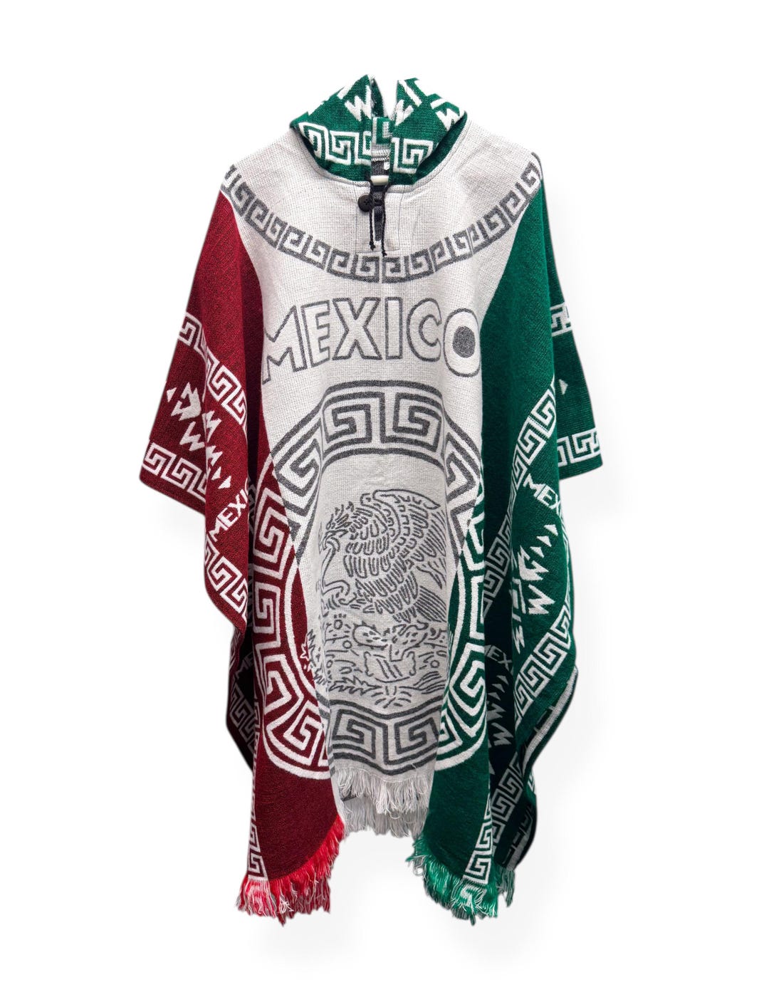 Alpaca Wool Poncho Tricolor Mexico Flag Coat of Arms Eagle Cactus ...