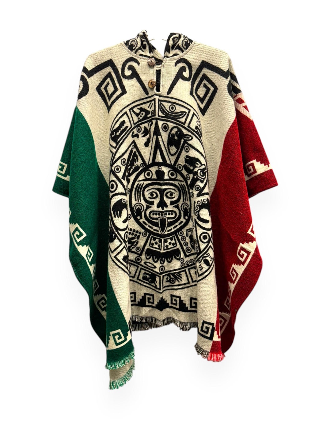 Alpaca Wool Poncho Aztec Calendar Unique Native Indigenous Designs ...
