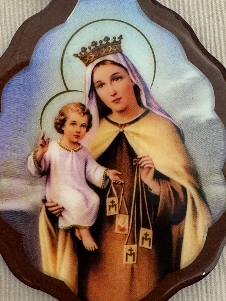 Our Lady of Mt. Carmel Virgin Mary Brown Wooden Medallion Ornament ...