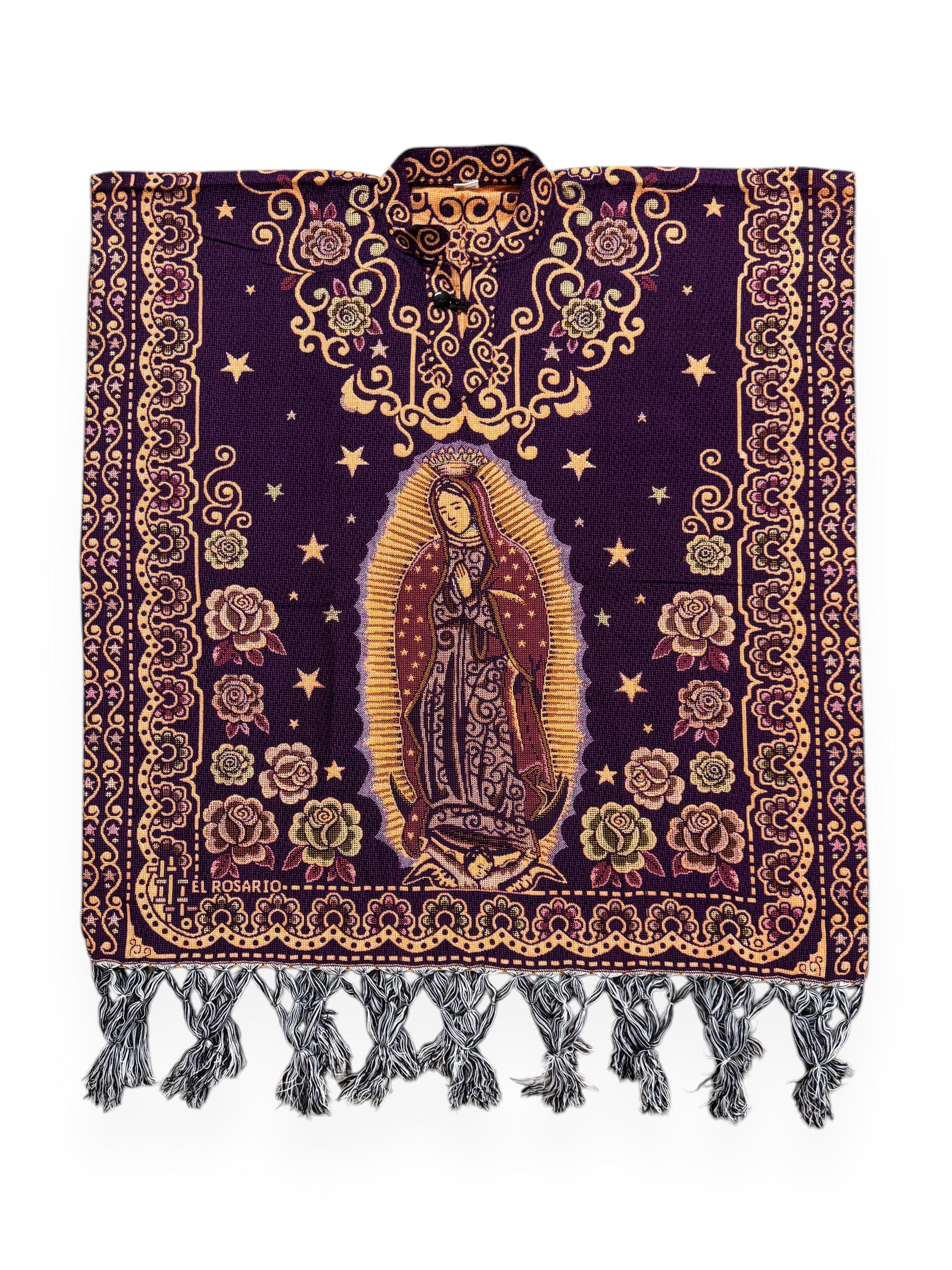 Our Lady of Guadalupe Virgin Mary Purple Orange Poncho Wrap Shawl Cape ...