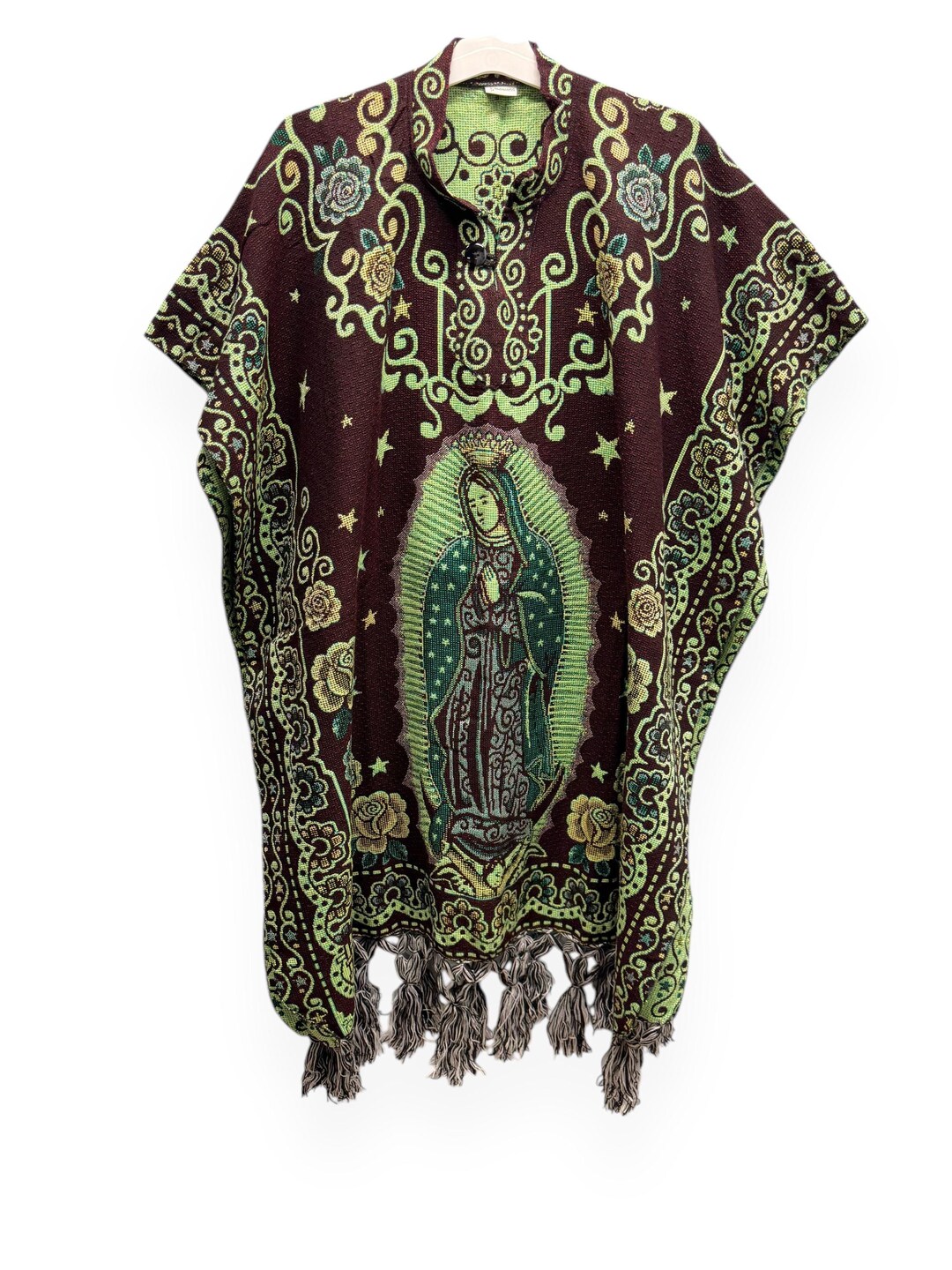 Our Lady of Guadalupe Virgin Mary Brown Green Poncho Wrap Shawl Cape ...