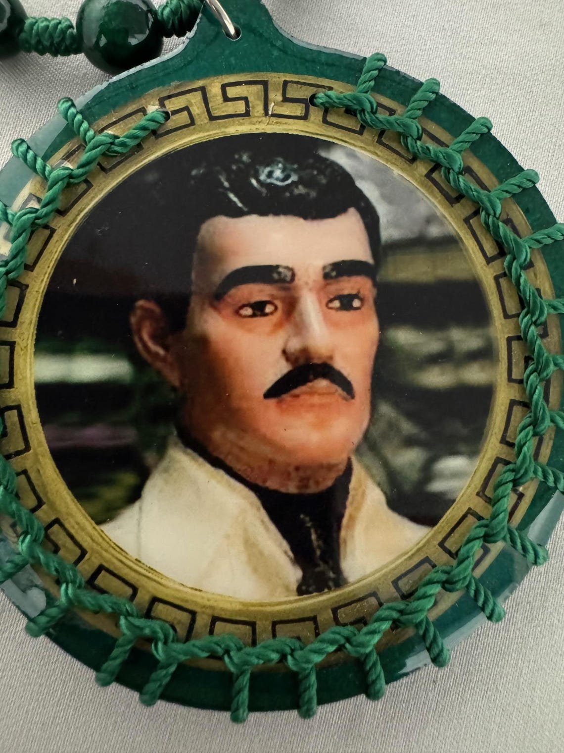 Jesus Malverde Green Wooden Medallion Ornament Hanging Home Blessing ...