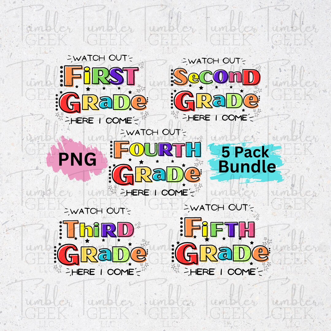 Back to School PNG Bundle: First to Fifth Grade Designs (digital ...