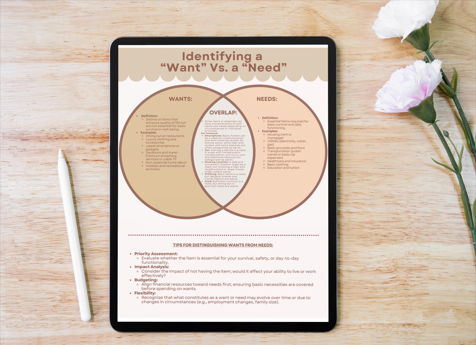 Wants Vs Needs Worksheet: Financial Education (PDF Pattern) - Etsy