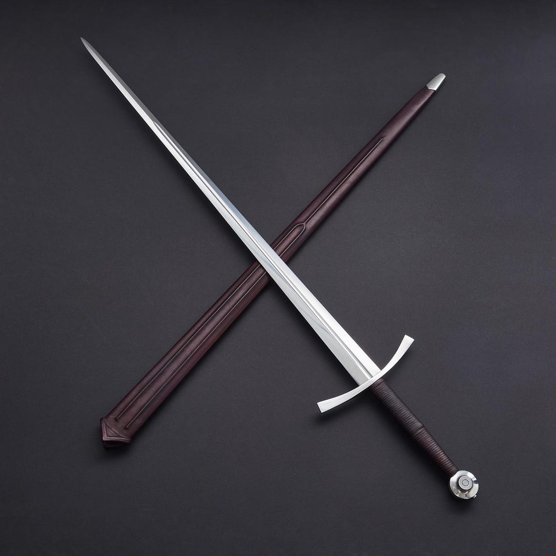 Hand-forged Medieval Longsword Replica: 46" Spring Steel Display Sword ...