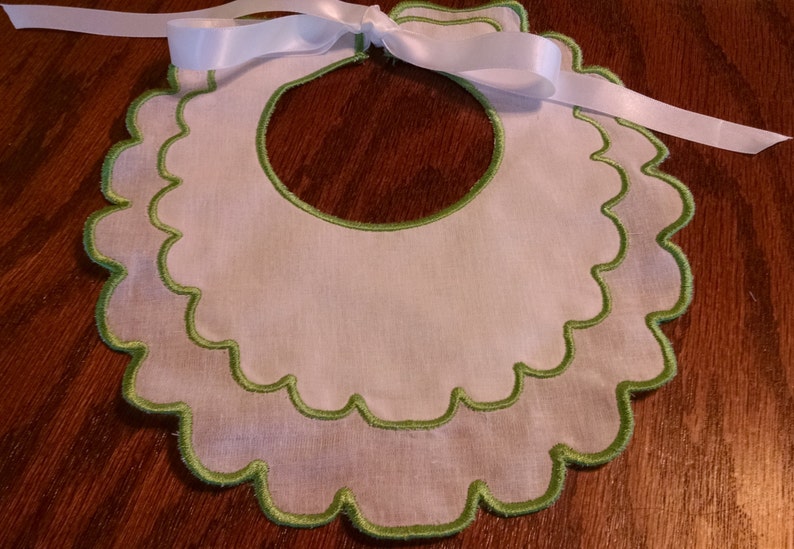 Embroidered Two Layer, Scalloped Edge Baby Bib - Etsy