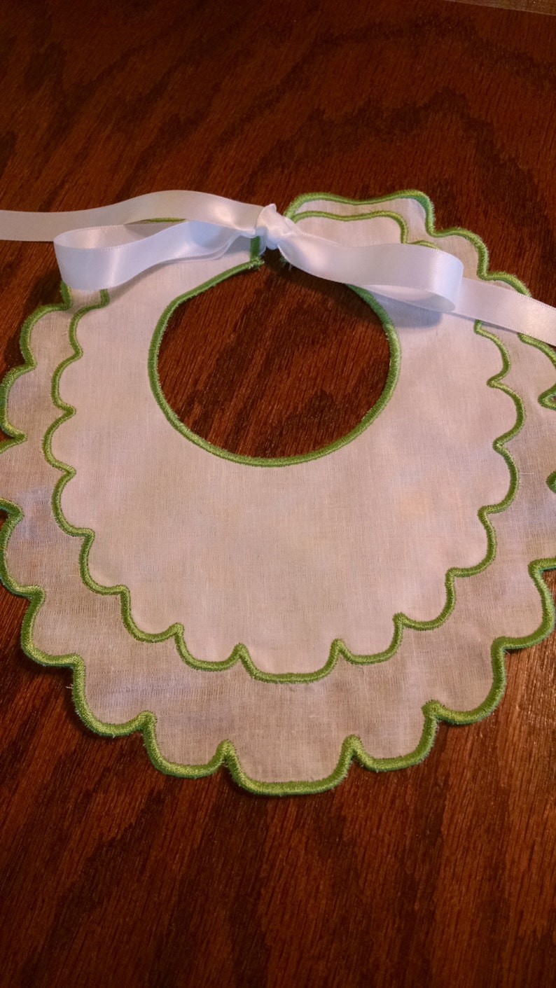 Embroidered Two Layer, Scalloped Edge Baby Bib - Etsy