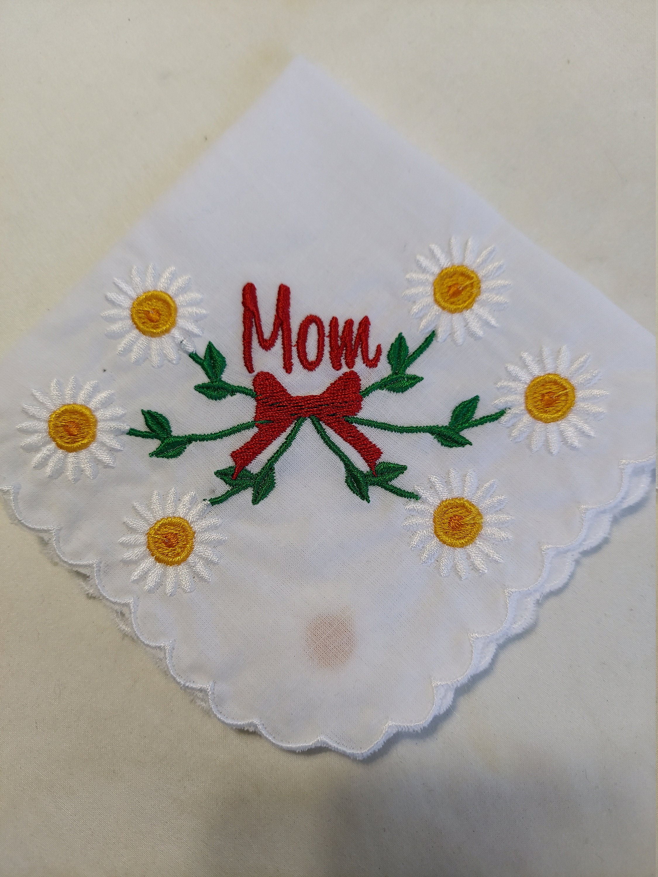 Daisy Motif Mom Embroidered Handkerchief - Etsy