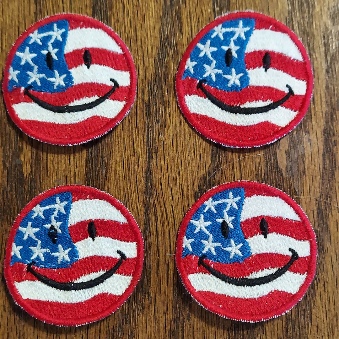 USA Happy Face Flag Iron-on Embroidered Patch - Etsy