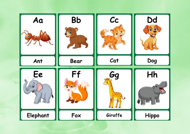 ABC Animal Flashcards: A-Z Printable Learning Cards (digital Download ...