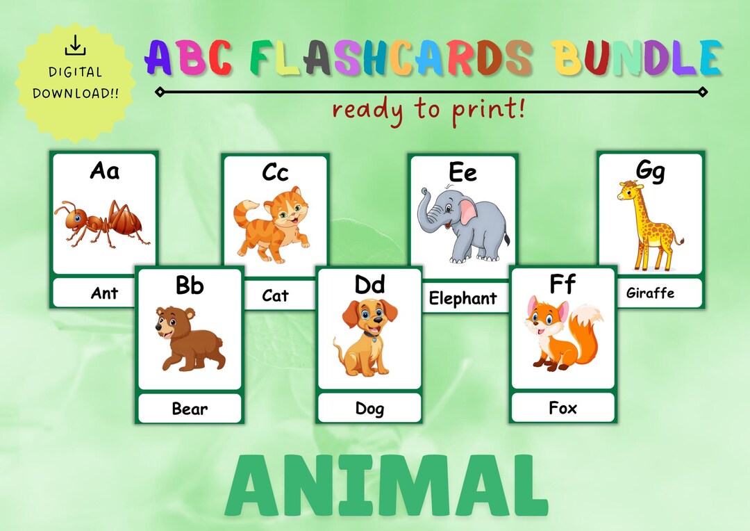 ABC Animal Flashcards: A-Z Printable Learning Cards (digital Download ...