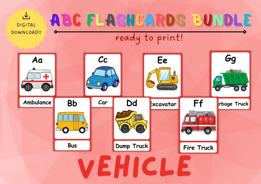 ABC Vehicle Flashcards | A-Z Printable Learning Cards for Kids ...