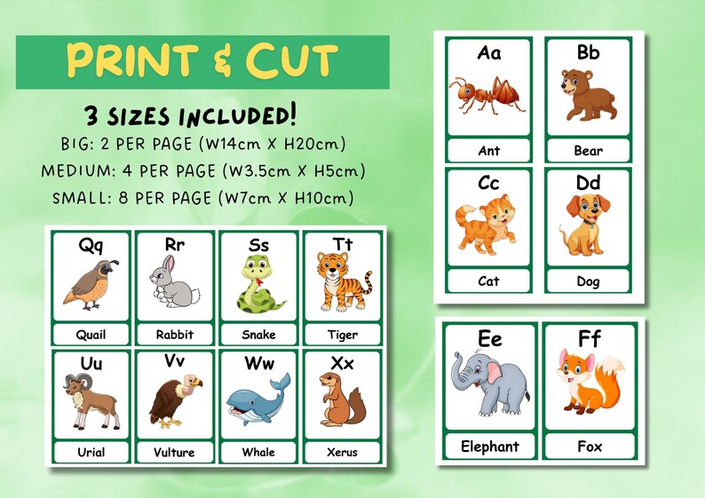 ABC Animal Flashcards | A-Z Printable Learning Cards for Kids | Digital ...