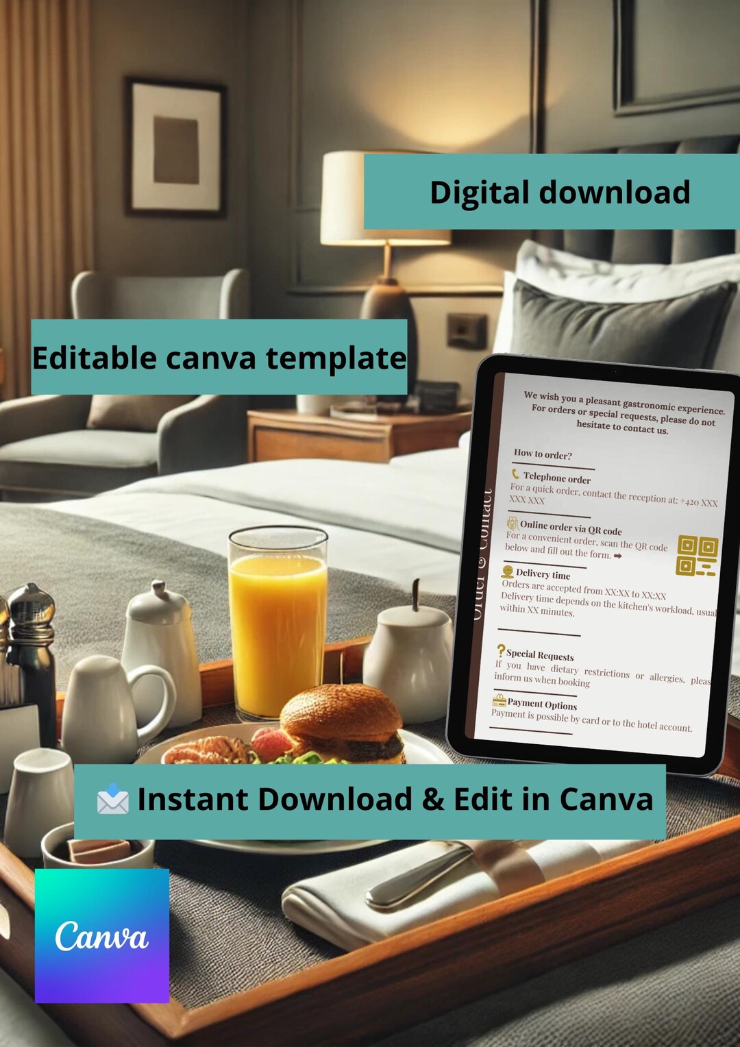 Editable Room Service Menu, Service Menu Template - Etsy