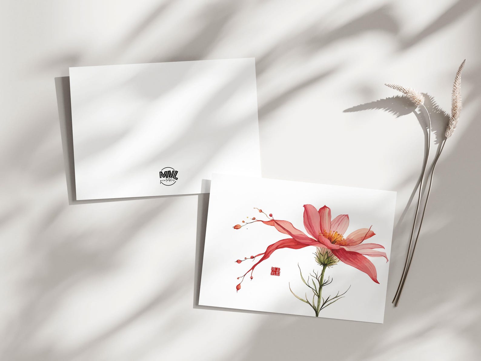 BIRTHDAY PRINTABLE CARD, Minimalist Folded Card Digital File, Botanical ...