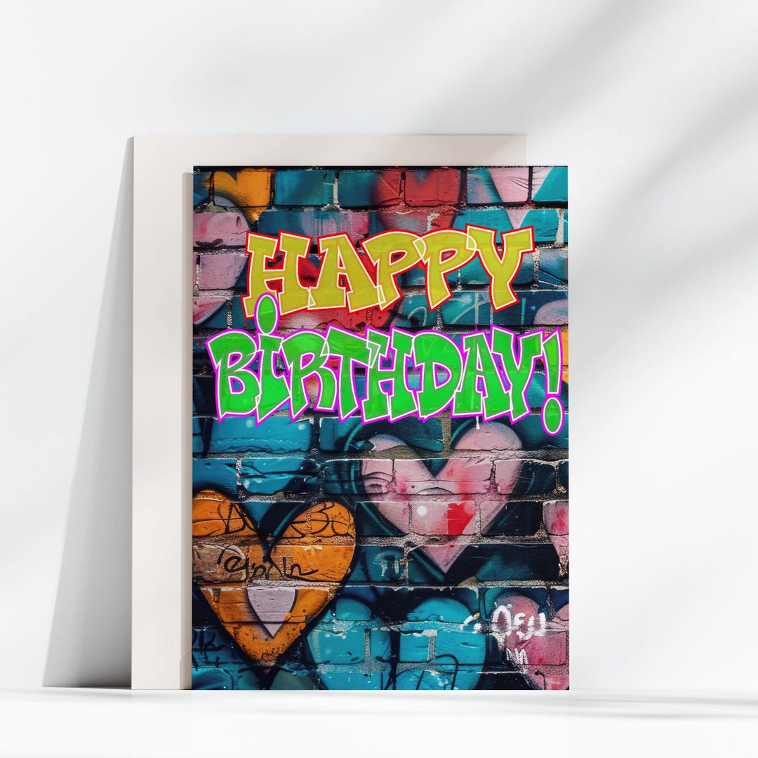 Graffiti Birthday Card, Graffiti Wall Art Printable Card, Card for ...
